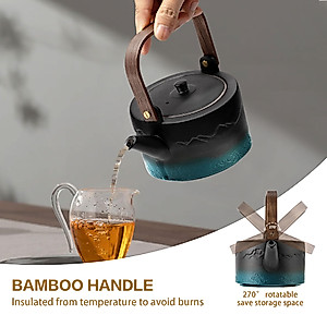 suyika Ceramic Teapot with Bamboo handle Removable Infuser for Flower and Loose Tea, 750ml/25.3oz Black Green