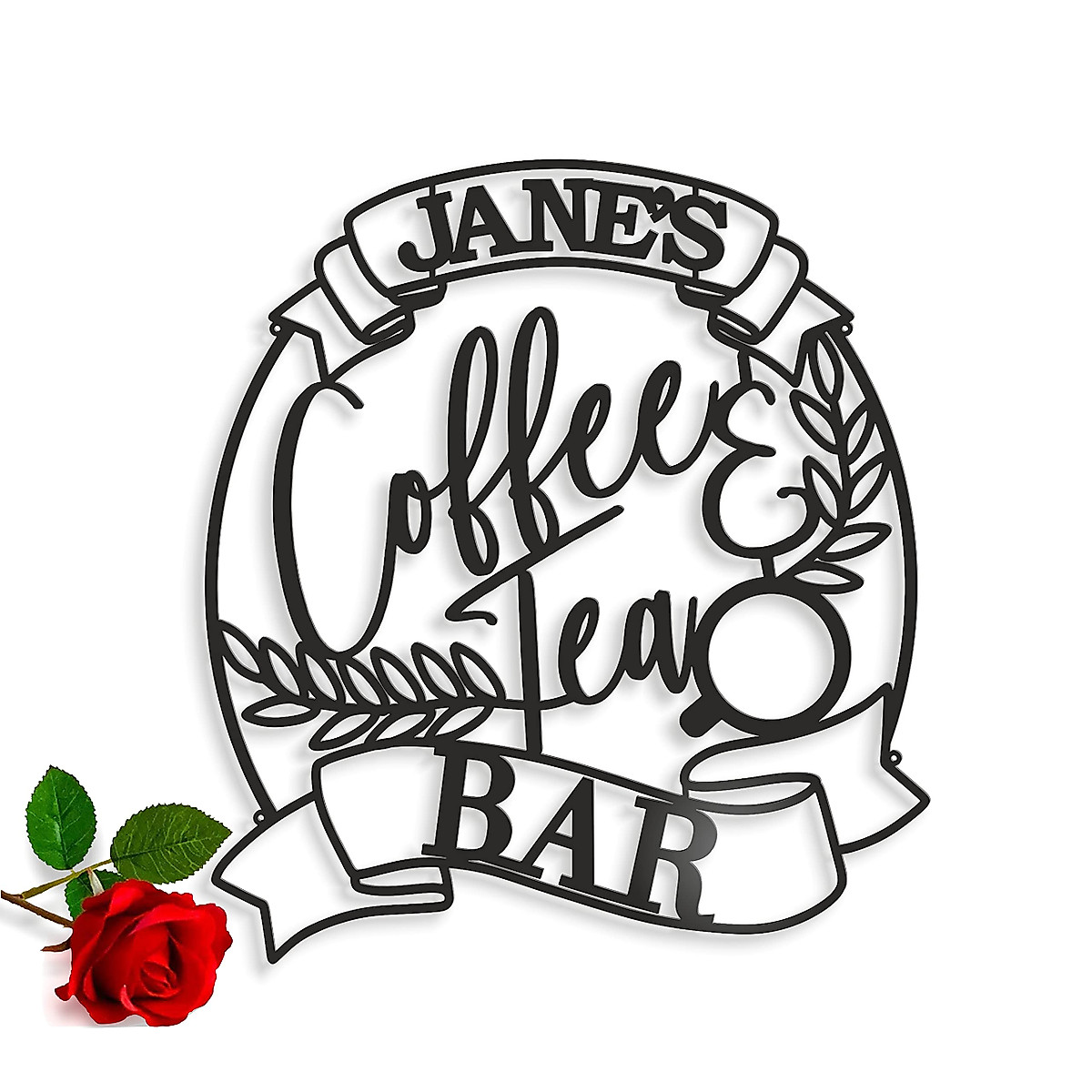 Personalized Coffee and Tea Bar Metal Name Sign Custom Laser Cut Cup Coffee Housewarming Gift for Mom, Grandma, Coffee Lover Metal Wall Art Home Decor Kitchen Sign Hanging Decorations Coffee Station