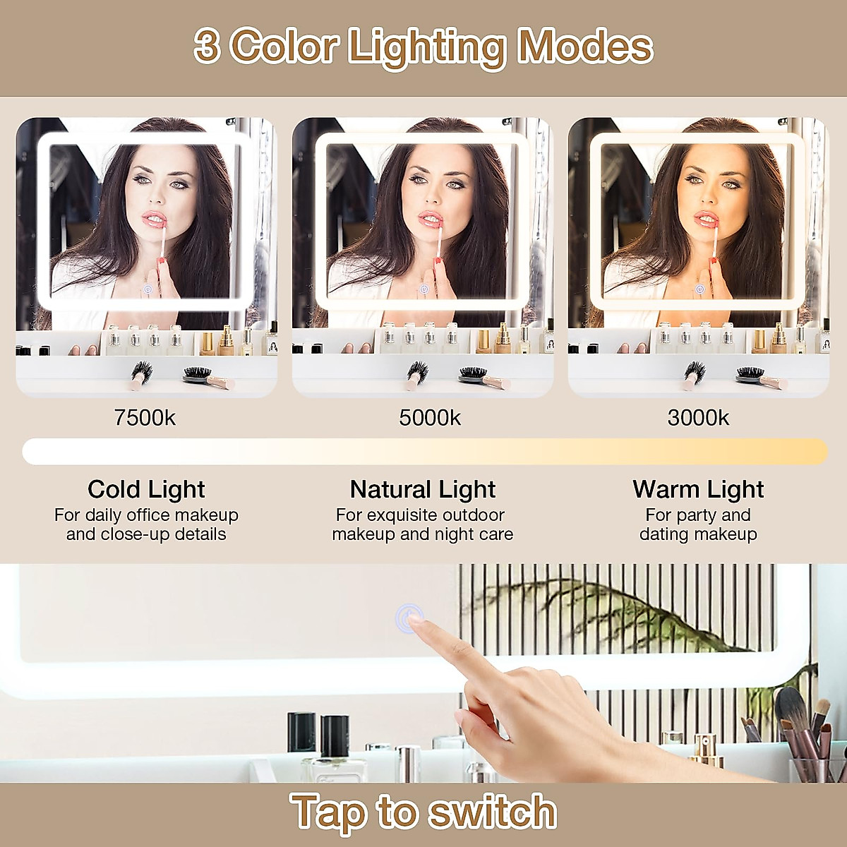 Vanity Desk with Mirror and Lights 45.3“W Makeup Desk with Drawers and Cabinet Vanity Table with Led Light Big Makeup Table with Charging Station Dressing Table with Glass Top for Bedroom White