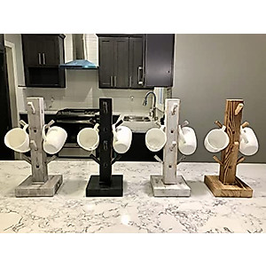 16" Solid Wood Coffee Mug Stand | Coffee Mug Tree | Coffee Mug Rack | Coffee Cup Holder | Adjustable / Removable Hooks | Holds 10 Mugs | Collapsible for Storage | Jewelry / Watch Organization (White)