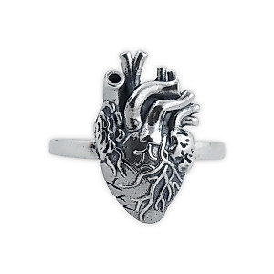 FashionJunkie4Life Anatomical Heart Ring - 925 Sterling Silver, Sizes 6-10, Lifelike Real Heart (9)