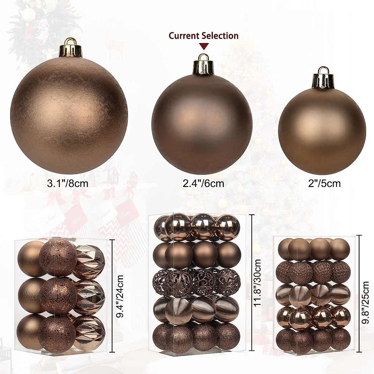 30PCS 2.36" Christmas Ball Ornaments Shatterproof Brown Christmas Tree Decorations Xmas Tree Balls Halloween Ornaments Décor