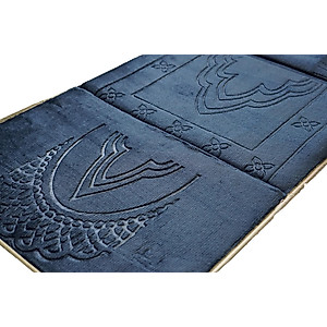 Tawakul Foldable Prayer Mat with Backrest - Thick & Padded Extra Comfort & Tote Bag for Easy Travel - Perfect for Jumah, Ramadan, Hajj, Umrah Gift for Family & Friends (Navy Blue)