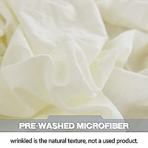 HIG 3 Piece Farmhouse Ruffled Skirt Bedspread Set King, Chic Ivory Diamond Stitched Coverlet with 30" Drop Dust Ruffle, French Country Bedding Collections for Bedroom Decor, Washed Microfiber (Elain)