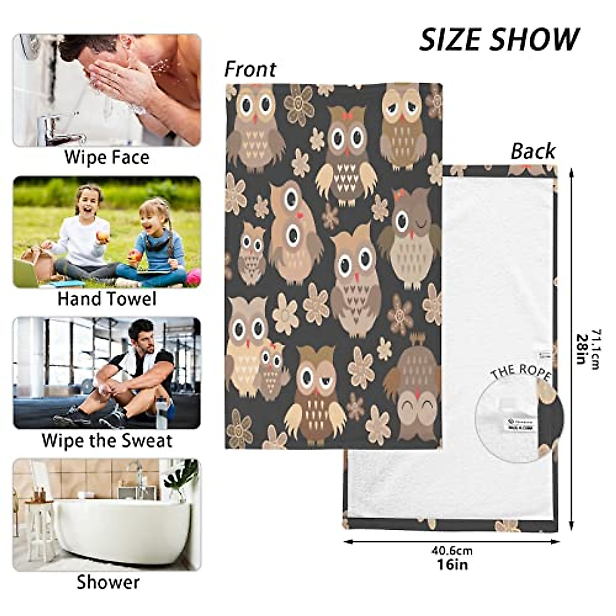 Jucciaco Cute Cartoon Owls Cotton Towels for Bathroom, Soft Absorbent Hand Towel Set of 2 for Kitchen Yoga Gym Decorative, 16x28 inch