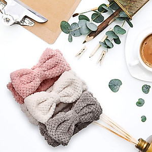 DOOBO 3 Pack Spa Headbands Microfiber Bowtie Headbands for Women for Washing Face, White, Gray, Pink