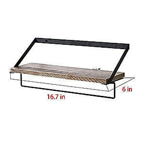 JCRUBAN Floating Shelves Wall Mounted Storage Shelves with Metal Frame and Towel Holder Rustic Wood Wall Shelves for Bedroom Living Room Bathroom Kitchen Office
