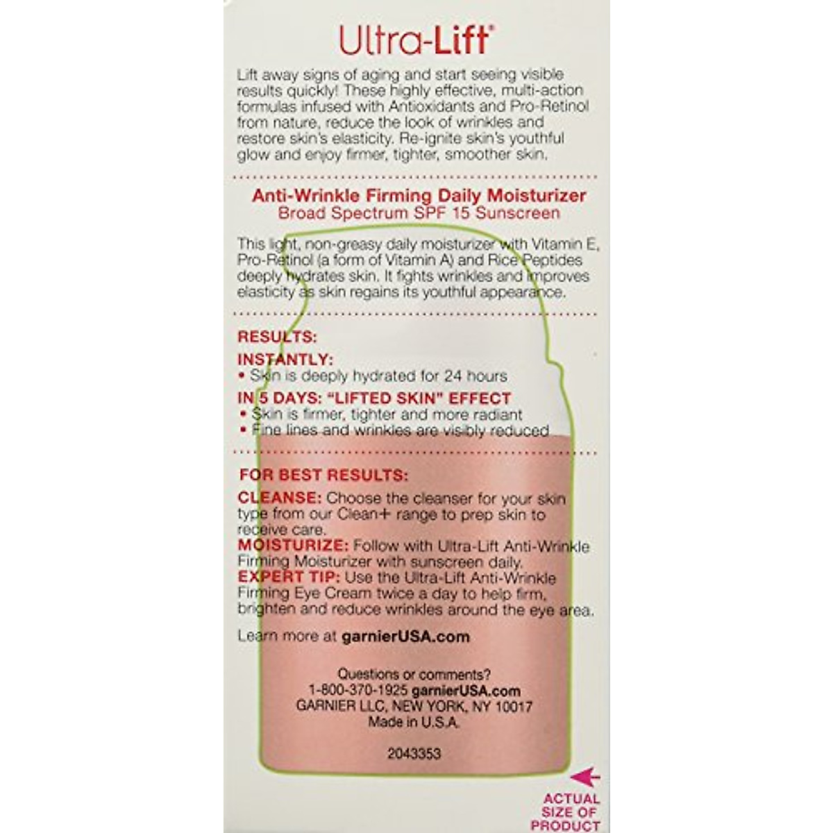 Garnier SkinActive Ultra-Lift Anti-Aging Face Moisturizer SPF 15, 1.6 fl. oz.