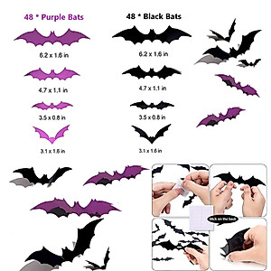 Halloween Background Photo Booth Props, 2 Packs Orange Tinsel Foil Fringe Curtains Backdrop, 3.3 x 6.6 ft Streamer with 96 Pcs Black Purple PVC Bat Stickers Decals for Party Supplies