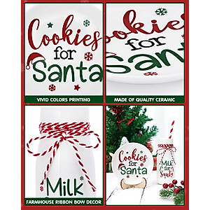 Nefelibata Christmas Tiered Tray Decor, Mini Cookies for Santa Plate Milk Jar Set, Ceramics Xmas Treat Plate Home Kitchen Dining Table Decor Holiday Housewarming Gift for Young Children New Parents