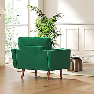 Vesgantti Green Velvet Accent Chair, Mid Century Modern Living Room Chairs, Button Tufted Arm Chairs with 2 Pillows, Comfy Sofa Chairs for Bedroom, Office