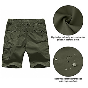 linlon Kids' Cargo Pants, Boy's Casual Outdoor Quick Dry Waterproof Hiking Climbing Convertible Trousers #9016-Army Green-XS