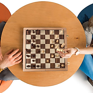 AMEROUS Magnetic Wooden Chess Set, 15 Inches Handmade Wooden Folding Travel Chess Board Game Sets with Chessmen Storage Slots for Kids and Adults, 2 Bonus Extra Queens, Gift Box Packed