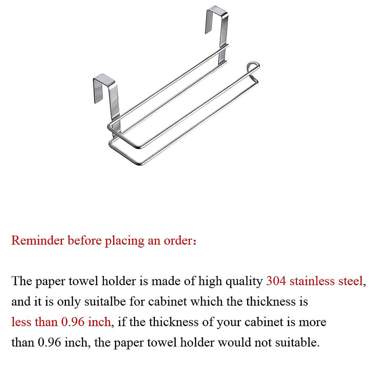 Paper Towel Hanger Holder Stainless Steel Kitchen Roll Paper Towel Holder Tissue Hanger Organizer Rack for Kitchen Under Cabinet Over Door (Paper Towel Holder)