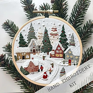 TINLOK Christmas Embroidery KIT,Adults Kids DIY Handmade,Hand Embroidery Starter Kits with Stamped Embroidery Pattern,for Christmas Embroidery Kits for Adults Beginners Starter (C)
