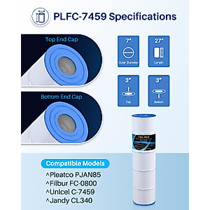 POOLPURE C-7459 Filter Replaces Jandy CL 340, PJAN85, Ultral-A8, Unicel C-7459, Filbur FC-6405, Filbur FC-0800, A0557900, R0554500, Aladdin 18504, APCC7352, 4X85 sq.ft Filter Cartridge 4 Pack