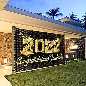Class of 2022 Congratulations Graduate Banner -72x44 Inch Graduation Banner | Congratulations Banner Black and Gold Graduation Decorations 2022 | Graduation Party Decorations 2022 Congrats Grad Banner