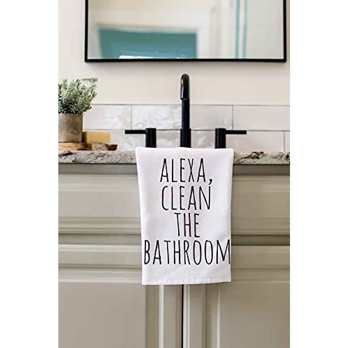 Moonlight Makers Waffle Hand Towel, Classic Weave Design, Ultra Absorbent Dish Cloth, Funny Bathroom/Kitchen Hand Towel, Soft Cotton, Home Decor (Alexa Clean The Bathroom)