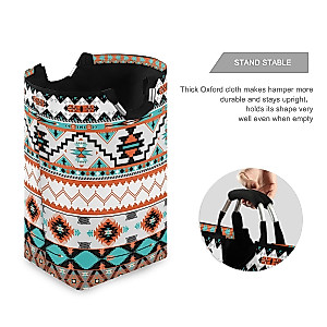 Aztec Ethnic Large Laundry Hamper, Boho Chevron Laundry Baskets with Handle, Oxford Storage Basket, Portable Folding Clothes Hamper for Nursery, College Dorm, Bedroon, Bathroom