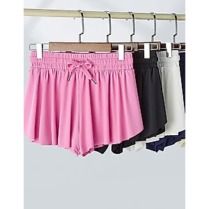 3 Pack Girls Flowy Shorts with Spandex Liner 2-in-1 Youth Butterfly Skirts for Fitness, Running, Sports (Set 2, Youth Medium)