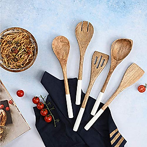 Folkulture Wooden Spoons for Cooking Set for Kitchen and Spoon Rest Bundle, Non Stick Cookware Tools or Utensils Includes Wooden Spoon, Spatula, Spoon Rest for Kitchen Counter, Spoon Holder for Stove