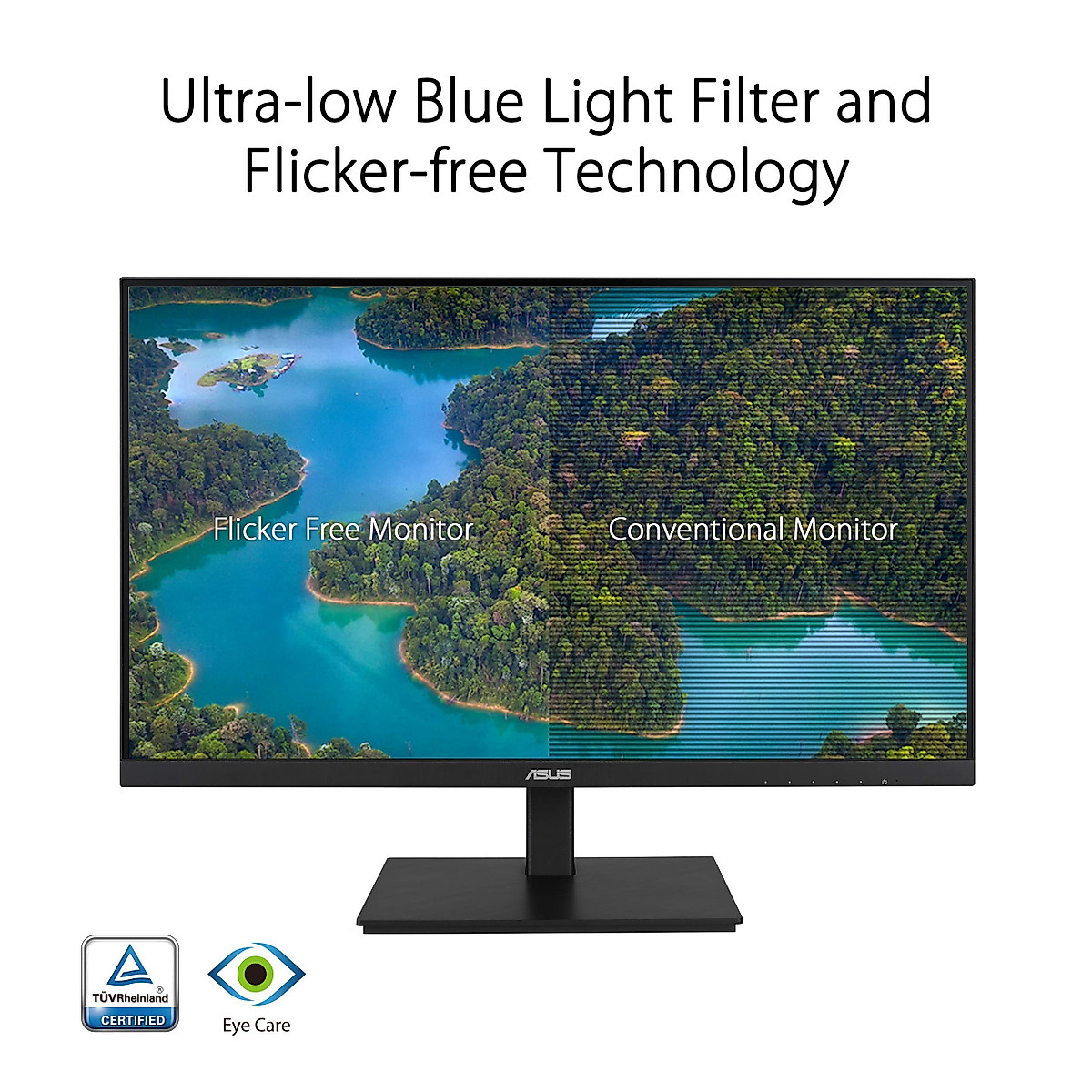 ASUS VA27DQSB 27” Monitor, 1080P Full HD, 75Hz, IPS, Adaptive-Sync, Eye Care, HDMI DisplayPort VGA USB Hub, Frameless, Ergonomic Design, VESA Wall Mountable (Renewed)