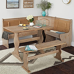 Target Marketing Systems Piermont Mid Century Modern Dining Nook Table and Bench 3 Piece Set for 6, Rustic Natural