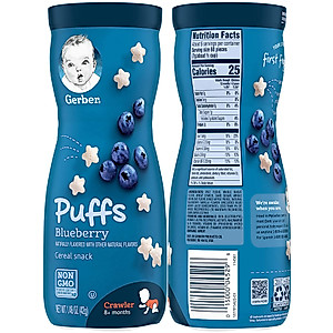 Gerber Graduates Puffs Cereal Snack Variety Pack - Blueberry, Strawberry-Apple, Sweet Potato 1.48 Ounce (Variety Pack of 3)