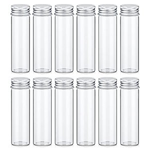 TOBWOLF 12PCS 50ml / 1.7oz Glass Spice Jars, Transparent Spice Containers with Aluminum Lids, Seasoning Storage Bottle Spice Bottles, Glass Seasoning Jars for Home Kitchen, Outdoor Camping, Gardening