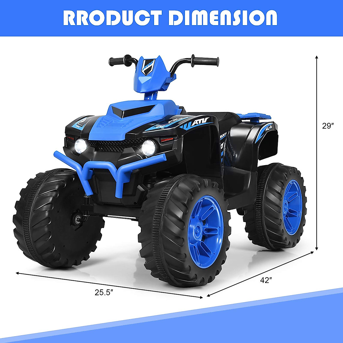 HONEY JOY 12V Ride On ATV, 4-Wheeler Battery Powered Toddler Quad, 2 Speeds, LED Headlights, Slow Start, Horn, Music, Treaded Tires, Electric Ride On Toy for Kids(Blue)
