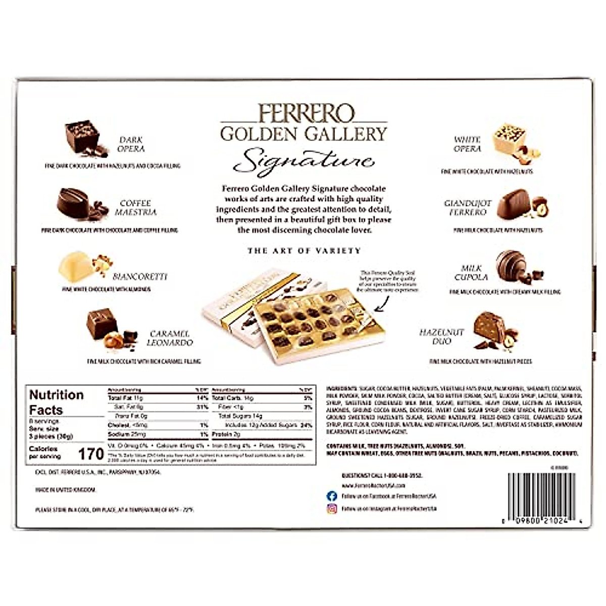 Ferrero Golden Gallery Signature Fine Assorted Chocolates, Candy Gift Box, 24 Count, 8.4 oz