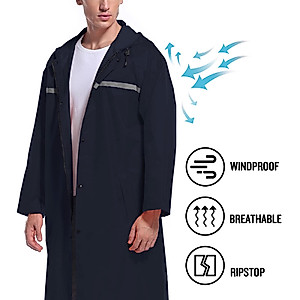 Mens Long Hooded Safety Rain Jacket Waterproof Emergency Raincoat Poncho(Navy,XL)