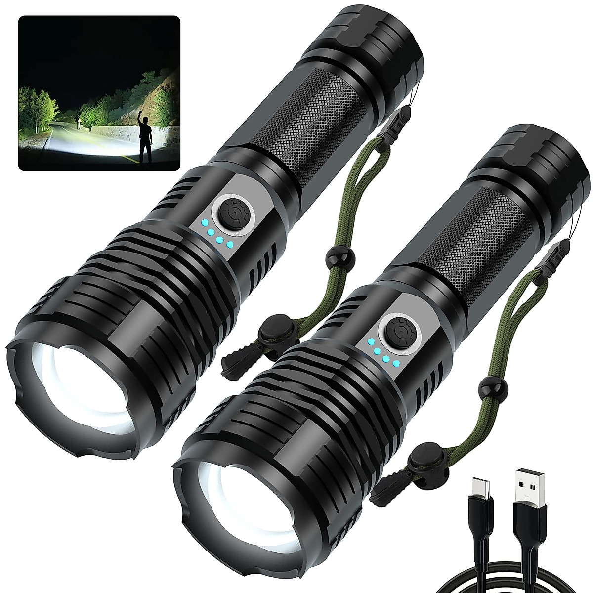 SKNSL Rechargeable LED Flashlight, 250,000 Lumen Super Bright, Waterproof, Adjustable Light Modes, USB Rechargeable, Long Battery Life, IPX6 Waterproof, Ideal for Outdoor Use