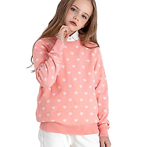 BOBOYOYO Girls Sweaters Cotton Kids Heart Sweater Valentine Holiday Pullover Teen Clothes Crew Neck Knit Top Long Sleeve Pink