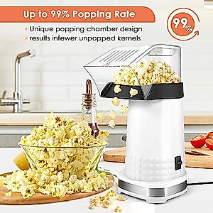 Popcorn Machine, High Pop Rate Hot Air Popcorn Maker with Measuring Cup Etl Certified, 2 Minutes Fast Making Popcorn Popper, BPA Free, No Oil Mini Popcorn Machine, Air Popper Popcorn Poppers for Home