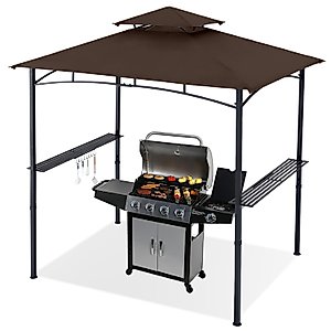 ABCCANOPY 8'x 5' Grill Gazebo Shelter, Outdoor BBQ Gazebo Canopy with LED Light (Coffee)