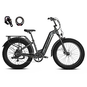 VELOWAVE Electric Bike 26" Fat Tire Ebike Electric Bike for Adults with 750W(Peak 1000W) Brushless Motor 48V 15AH Removable LG Cell Battery Step-Thru E Bike Shimano 7-Speed with Lock& Bell