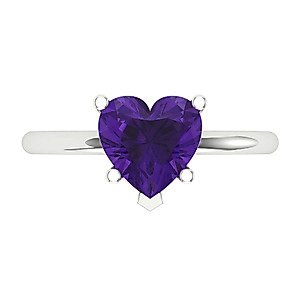 Clara Pucci 1.95ct Heart Cut Solitaire Natural Amethyst 5-Prong Classic Designer Statement Ring Solid Real 14k White Gold for Women