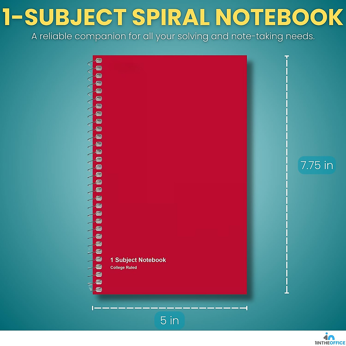 1InTheOffice 1-Subject Wirebound Notebook, College Ruled, 80 Sheets, Spiral Notebook 5x7, 7 3/4" x 5", 6/Pk (6)