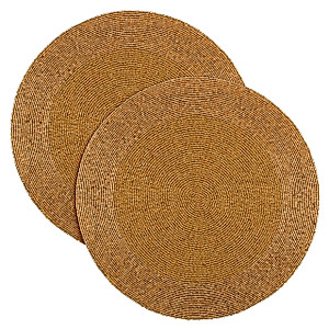 Life By Cotton Farmhouse Beaded Placemats for Dining Table- 13 inch Dia Off White, Beaded Placemats Round for Dining Table, Occasional Decoration and Family Parties Celebrations,Set of 2