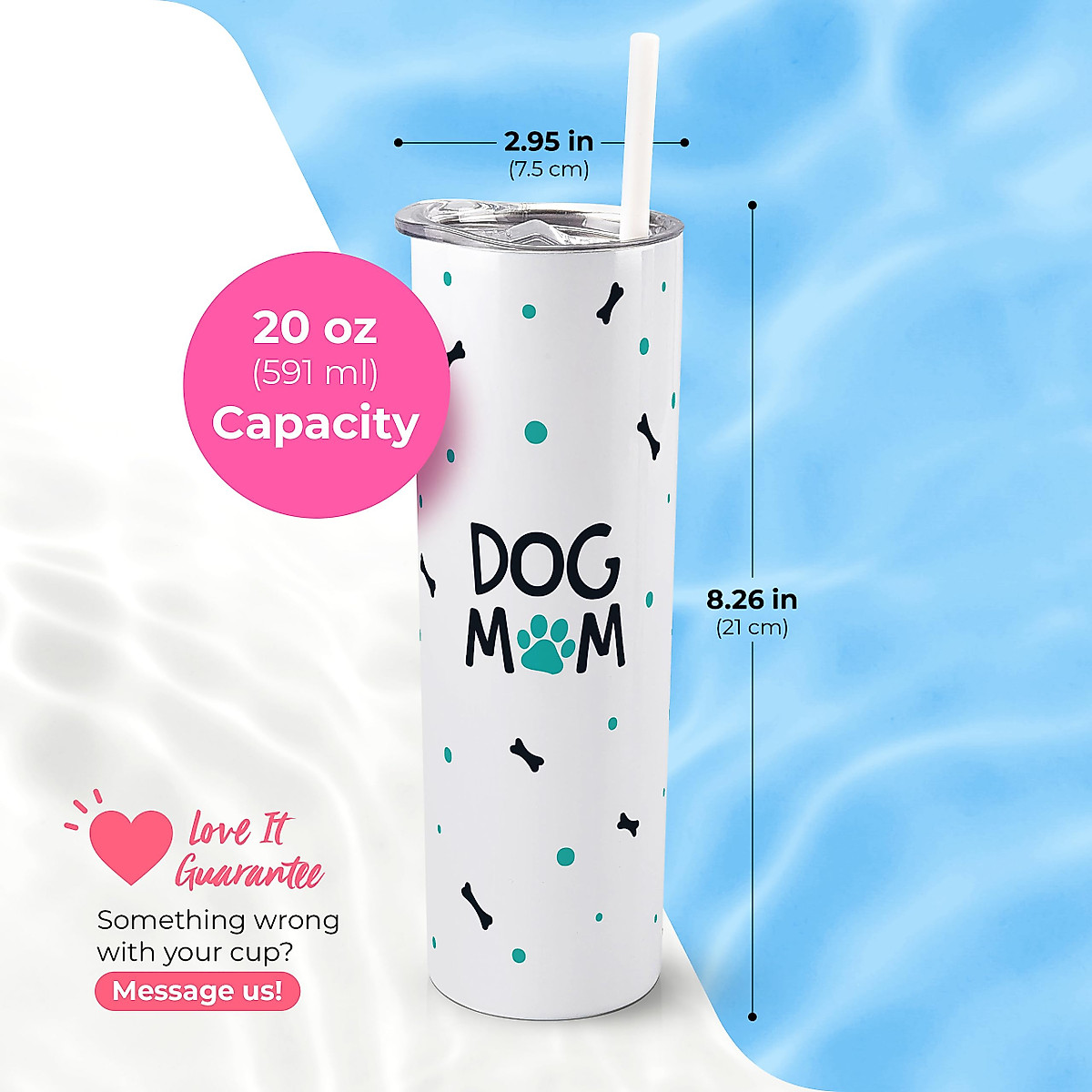 SassyCups Dog Mom Tumbler with Straw | Vacuum Insulated Stainless Steel Dog Themed Travel Mug | Cute Cup For Dog Lover | New Dog Owner | Dog Items For Women | From Dog (20 oz, White, Mint, Black)