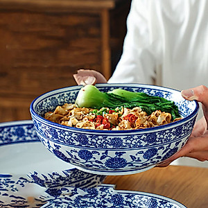 Hemoton Chinese Porcelain Porcelain Soup Bowl Blue and White Salad Bowl Noddle Serving Bowl Food Container for Miso Soup Pho Udon 8inch