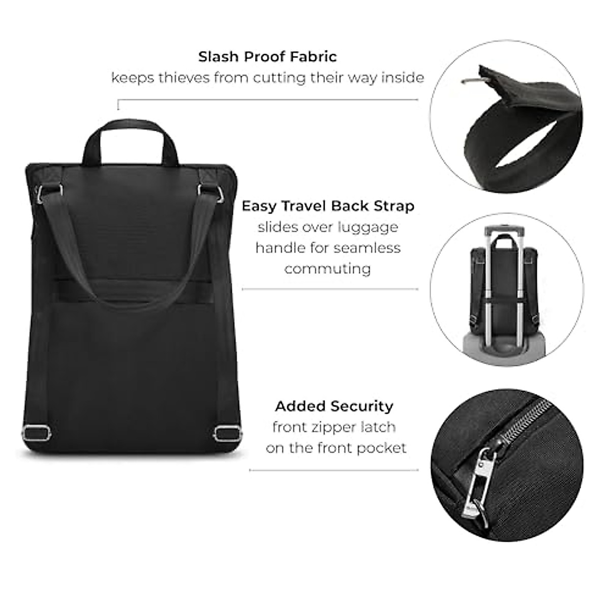 Solo New York Stealth Hybrid Backpack, Black - with Anti-Theft Features (Cut-Proof, Armored Zippers, & RFID Data Protection)