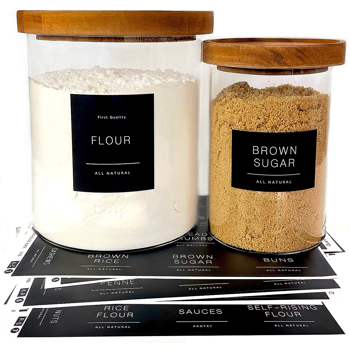 QUART + PINT 134 Kitchen Pantry Labels for Containers. Minimalist Preprinted Farmhouse Style. Black Matte Sticker White Text. Waterproof Stickers. Organization labels for Jars Canisters & Storage Bins