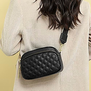 Camera Crossbody Bag for Women Genuine Leather Wide Strap Shoulder Bag Purse Trendy Design Camera Purse Crossbody Top Zip