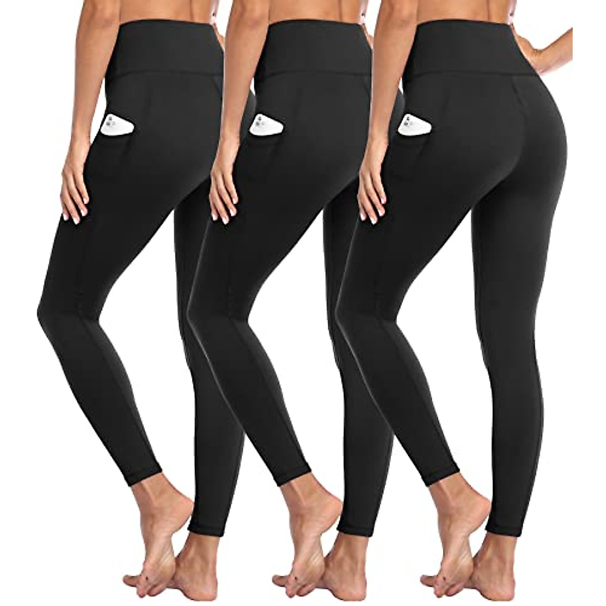 GAYHAY 3 Pack Leggings with Pockets for Women - High Waisted Tummy Control Buttery Soft Workout Gym Yoga Pants Black/Black/Black