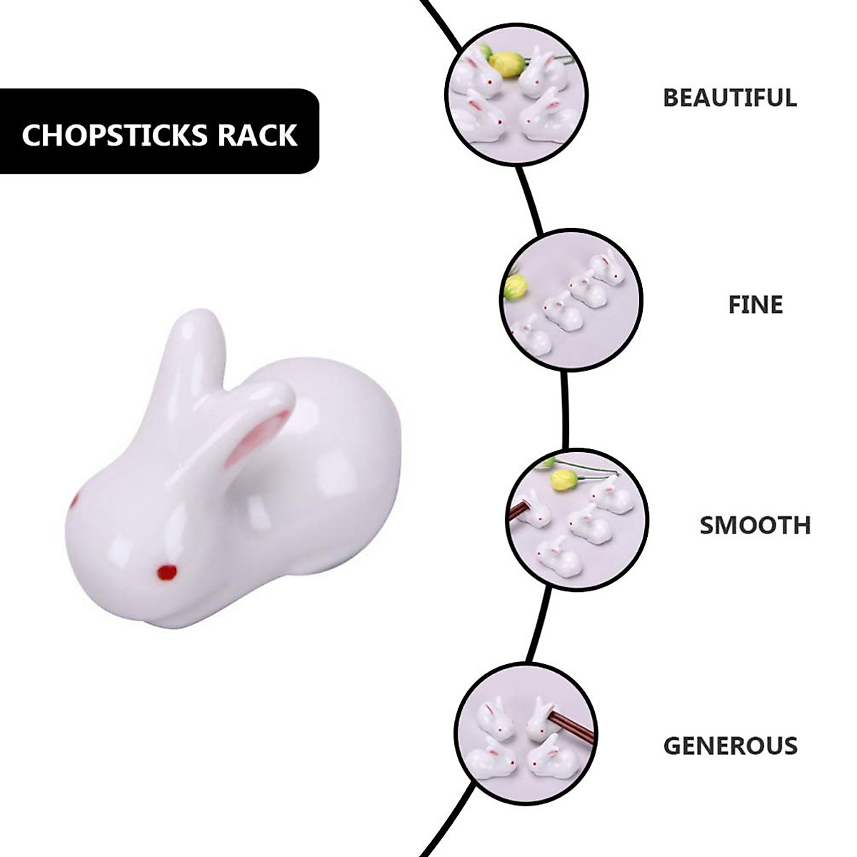 BESTOYARD 6 Pcs Mini Cute Rabbit 2 Inch Ceramic Chopsticks Stand Rest Bunny Shape Chopsticks Rack Stand Spoon Fork Holder Easter Party Dinning Table Decoration