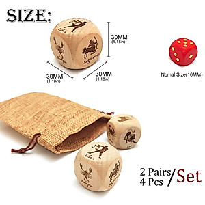 Hometu Creative 30MM Wooden Constellation Dice Set, Laser Engraved 6-Sided Wood Big Zodiac Dices for Constellation Divination Accessory (2Pcs/Set(1Pair), V1)
