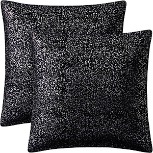 EUCIOR Black and Silver Pillow Covers,Black Pillow Covers 24x24,Light Silver Pillows Both Sides Sparkle Silver Foil Print,Decor Soft Velvet Hidden Zipper Closure Accent Pillows Set of 2