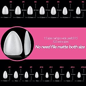 UNA GELLA Short Almond Gel Nail Tips - 360Pcs 15 Sizes Full Matte Pre-Buff Natural Look & Perfect Fit Full Cover Clear Acrylic False Gelly Nail Tips Long-Lasting Easy to Apply & Remove Ideal for DIY